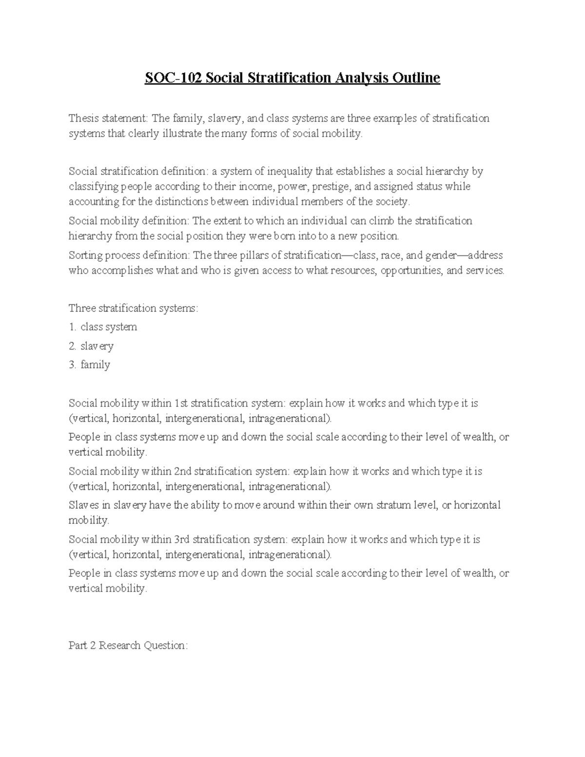 Social Stratification Outline - SOC-102 Social Stratification Analysis ...