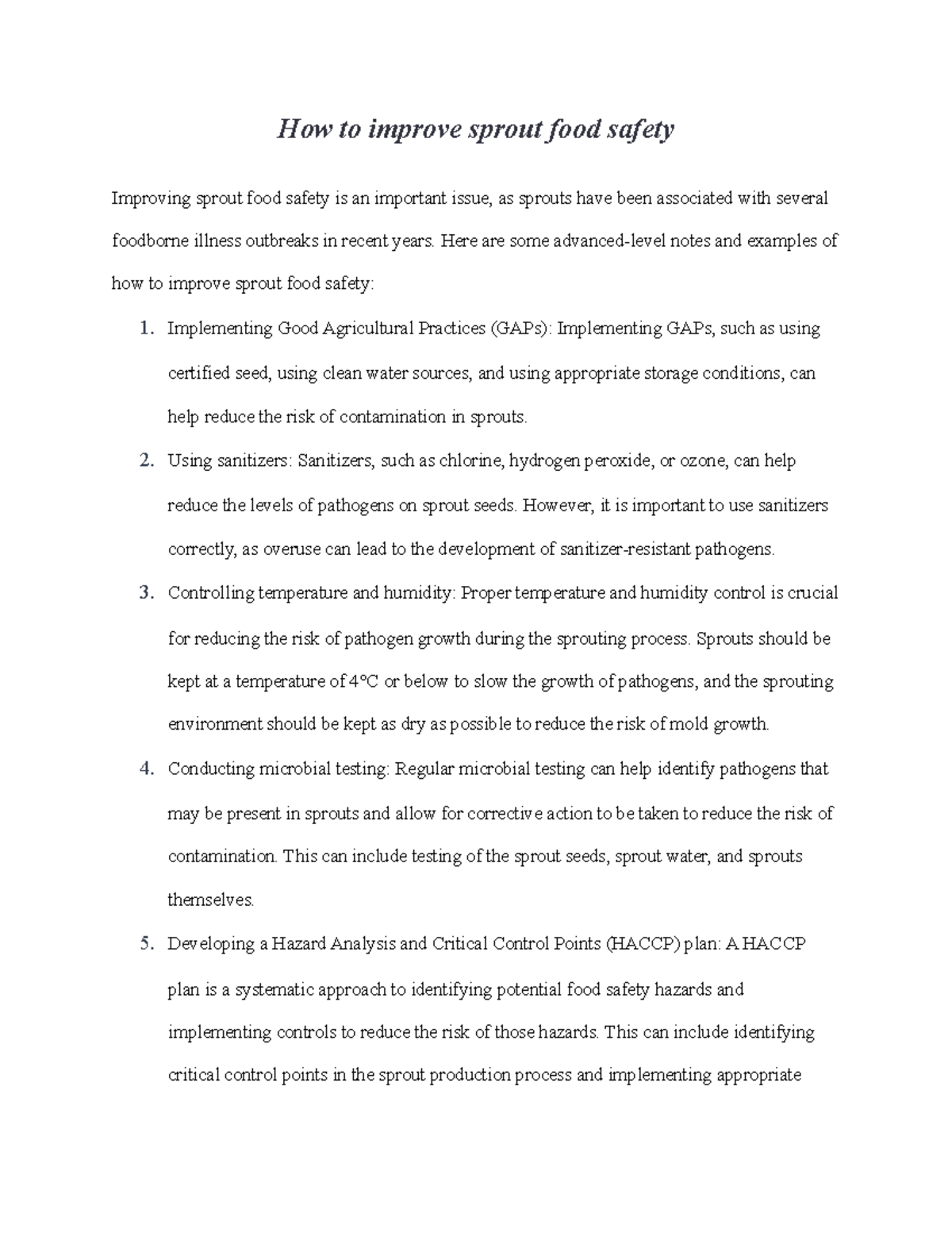 Notes on How to improve sprout food safety - How to improve sprout food ...