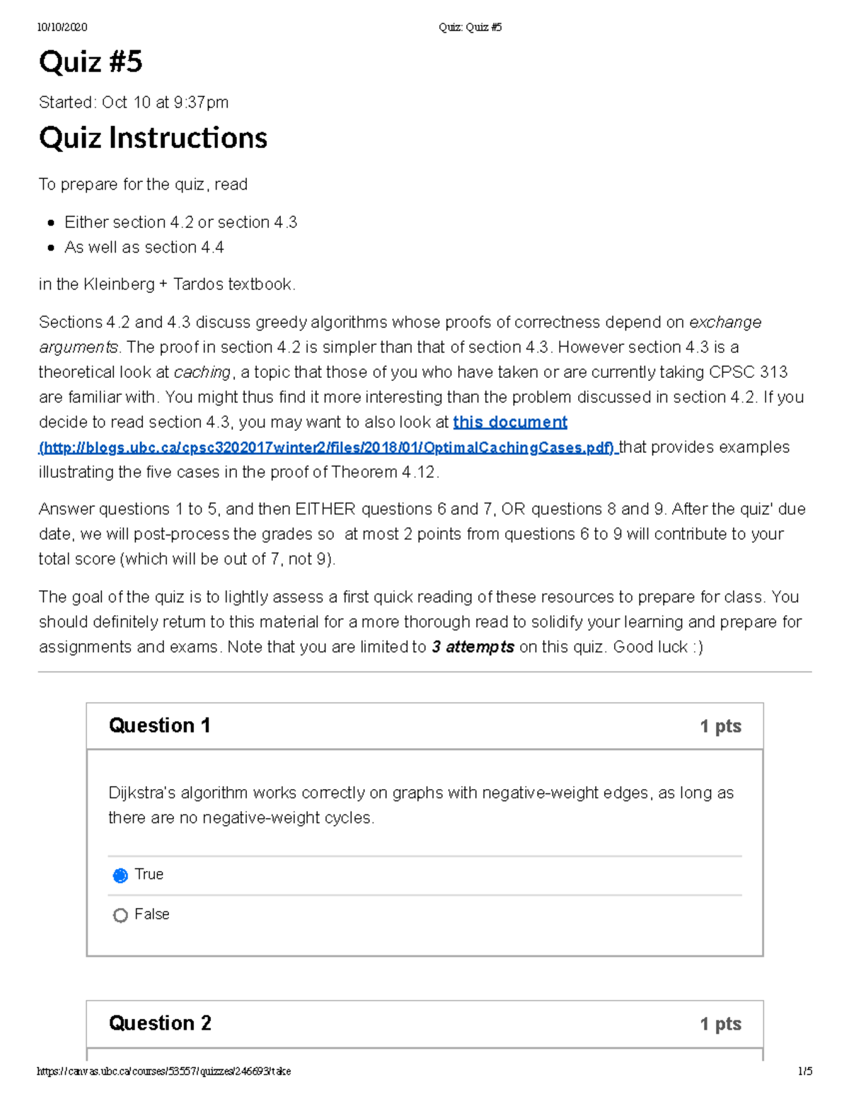 Quiz 5 - Quiz 10 - CPSC 320 - UBC - Studocu
