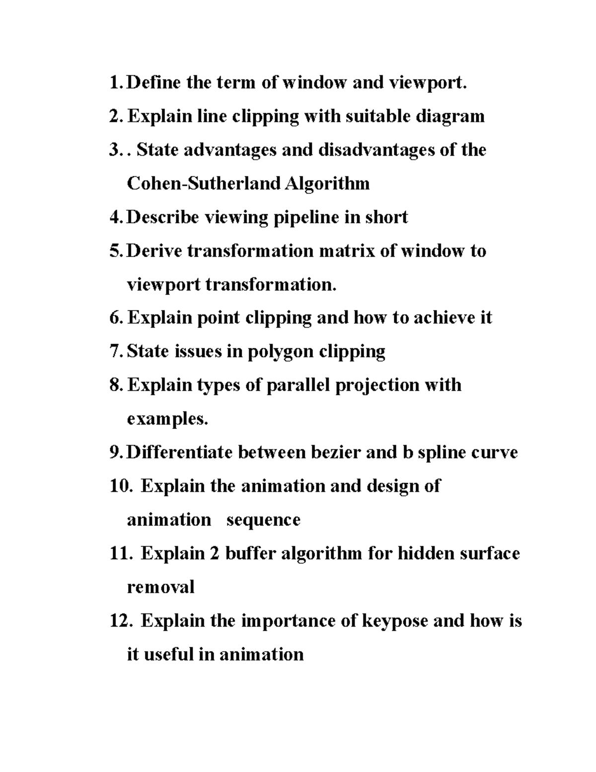 CG QB Sol - Computer graphics - 1. Define the term of window and ...