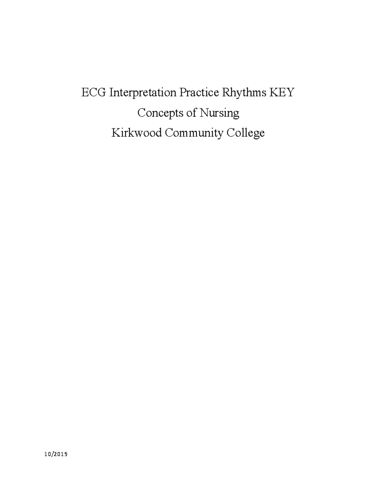 ECG Practice Sheets KEY1 - ECG Interpretation Practice Rhythms KEY ...