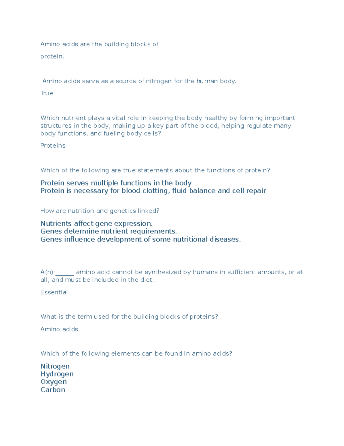 Ch 6 - homework and assginmnent - Amino acids are the building blocks ...