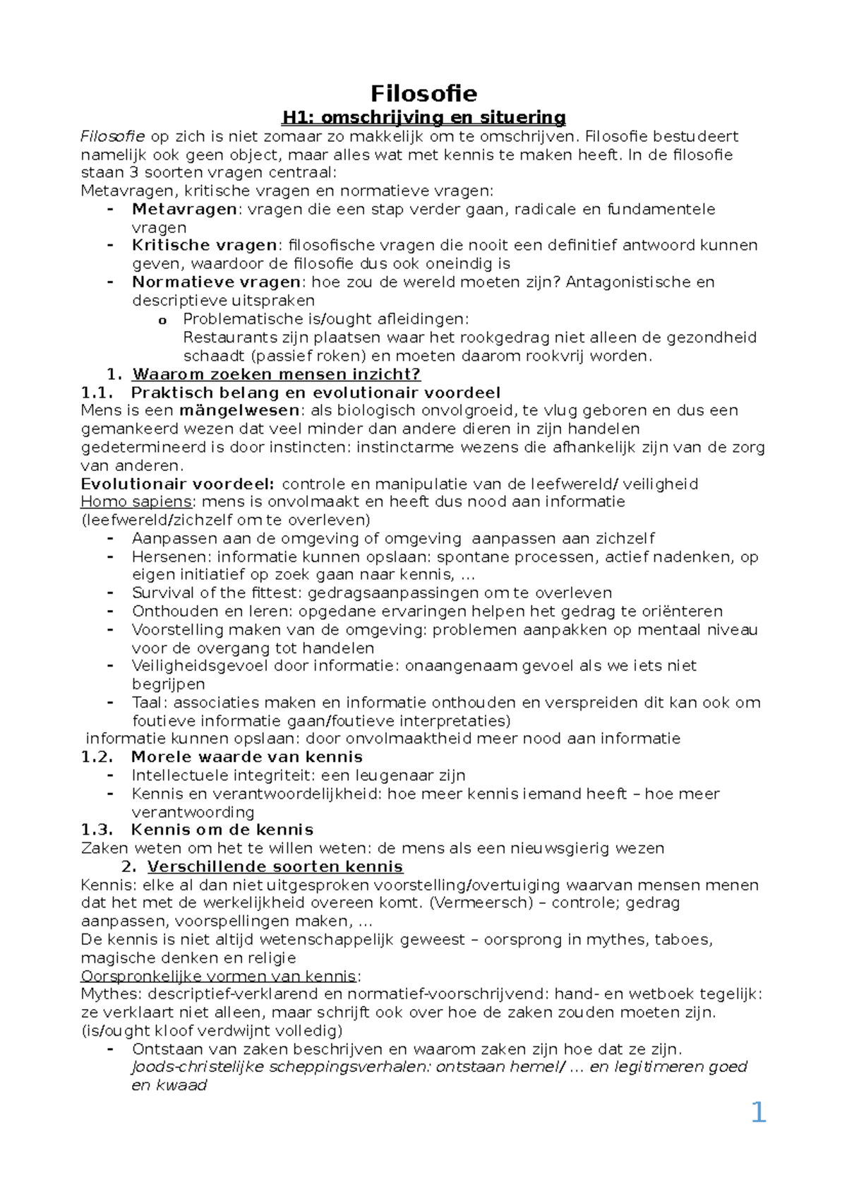 Samenvatting Menswetenschappen - Filosofie hoofdstuk 1 t/m 3 - Filosofie H1: omschrijving en ...