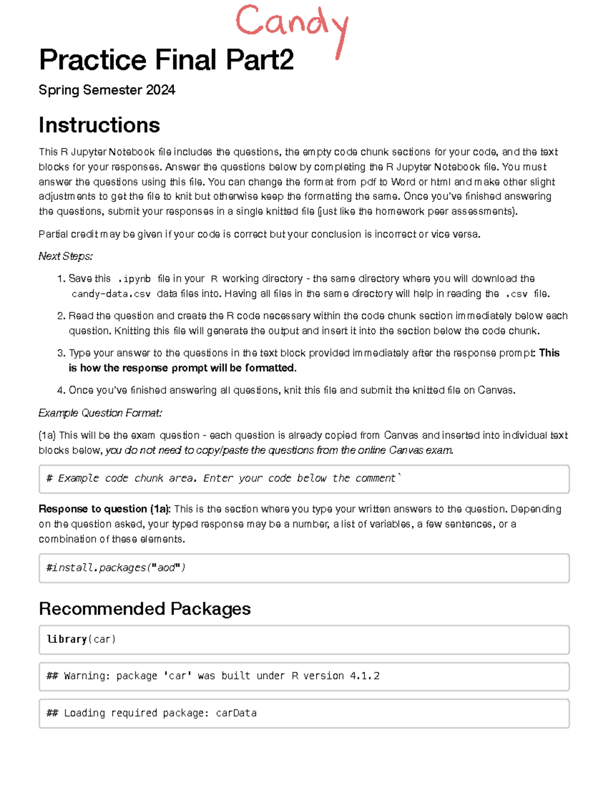 Practice Final P2 SP24 - Practice Final Part 2 Spring Semester 2024 ...