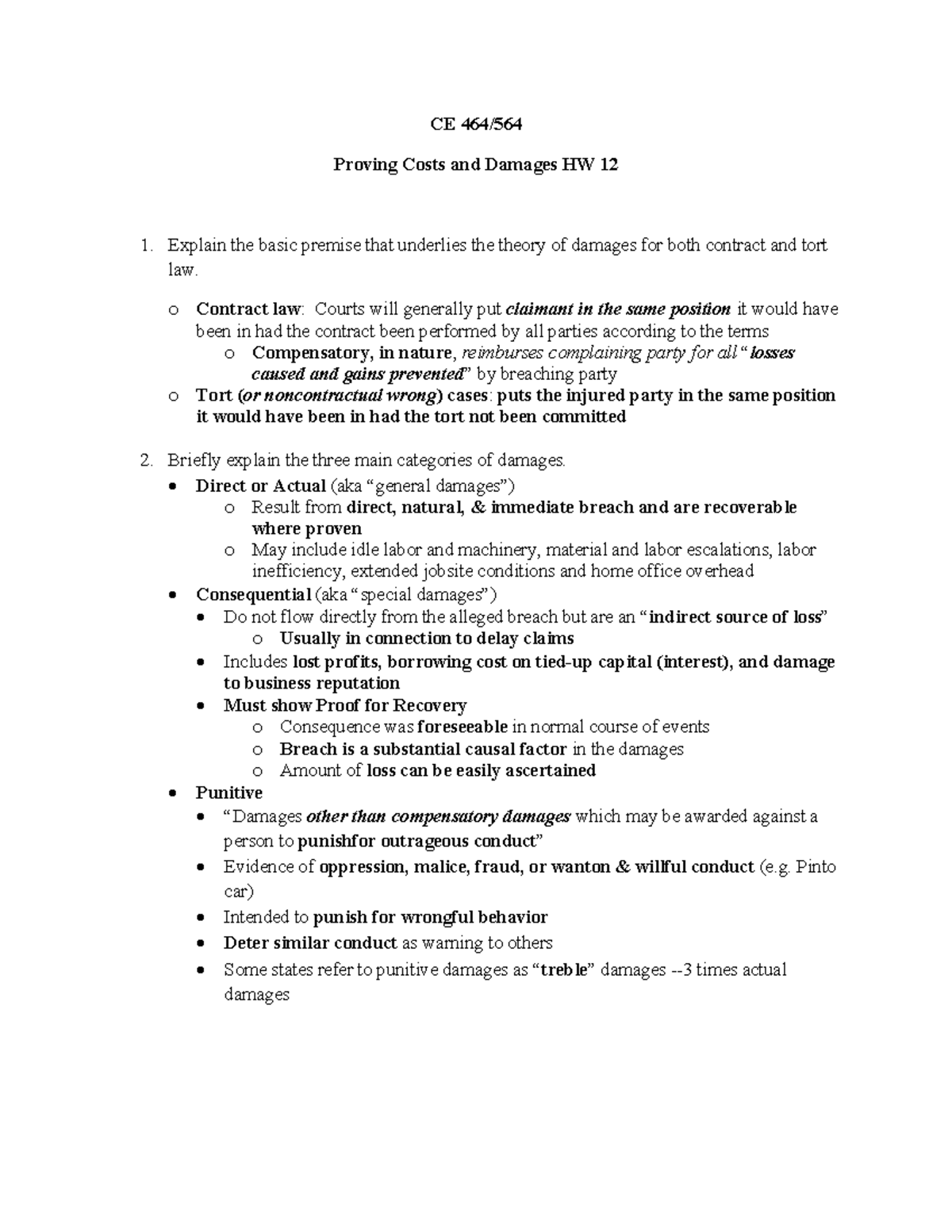 HW 12 Proving Costs and Damages - Kennaugh - CE 464/ Proving Costs and ...