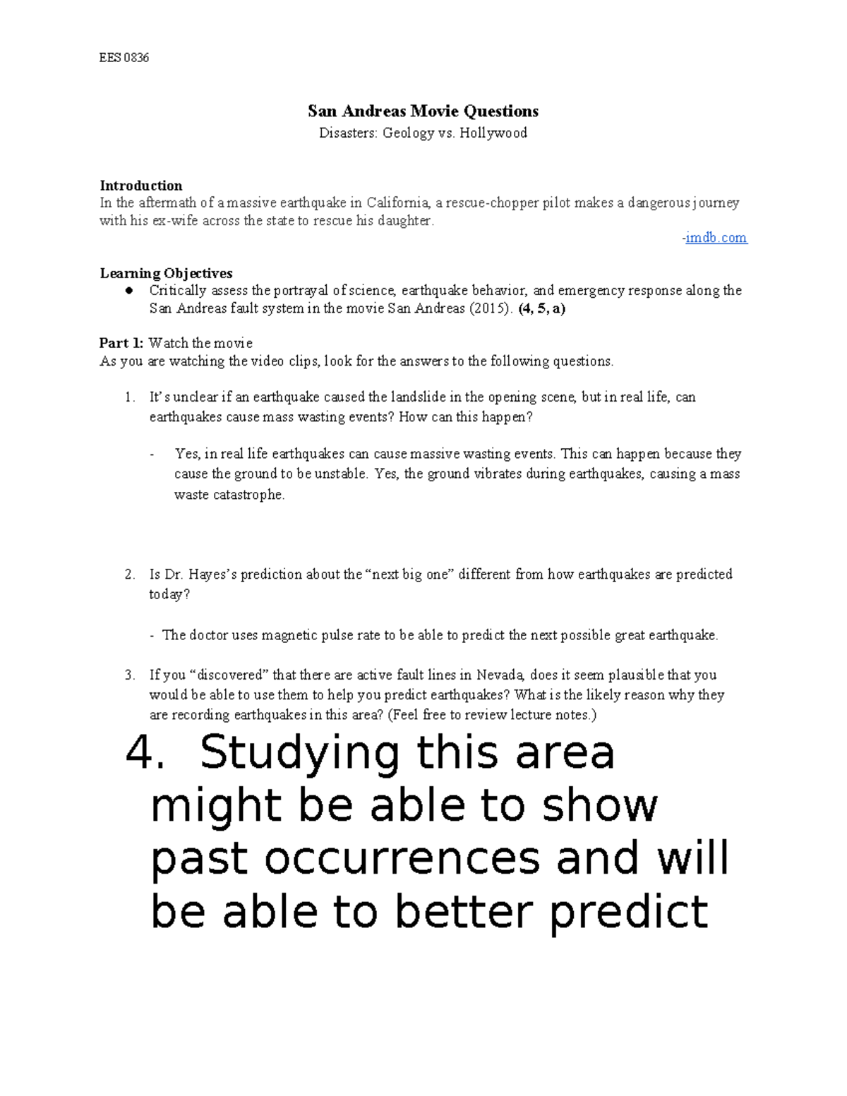 MQ San Andreas hw - EES 0836 San Andreas Movie Questions Disasters ...