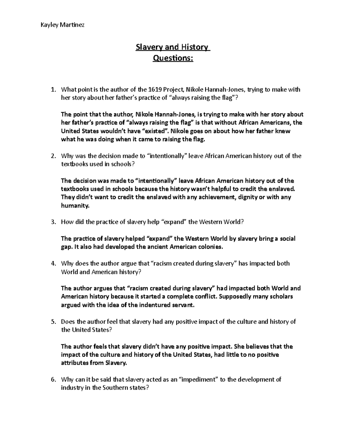 Slavery and History - Again this is coursework that would be done ...