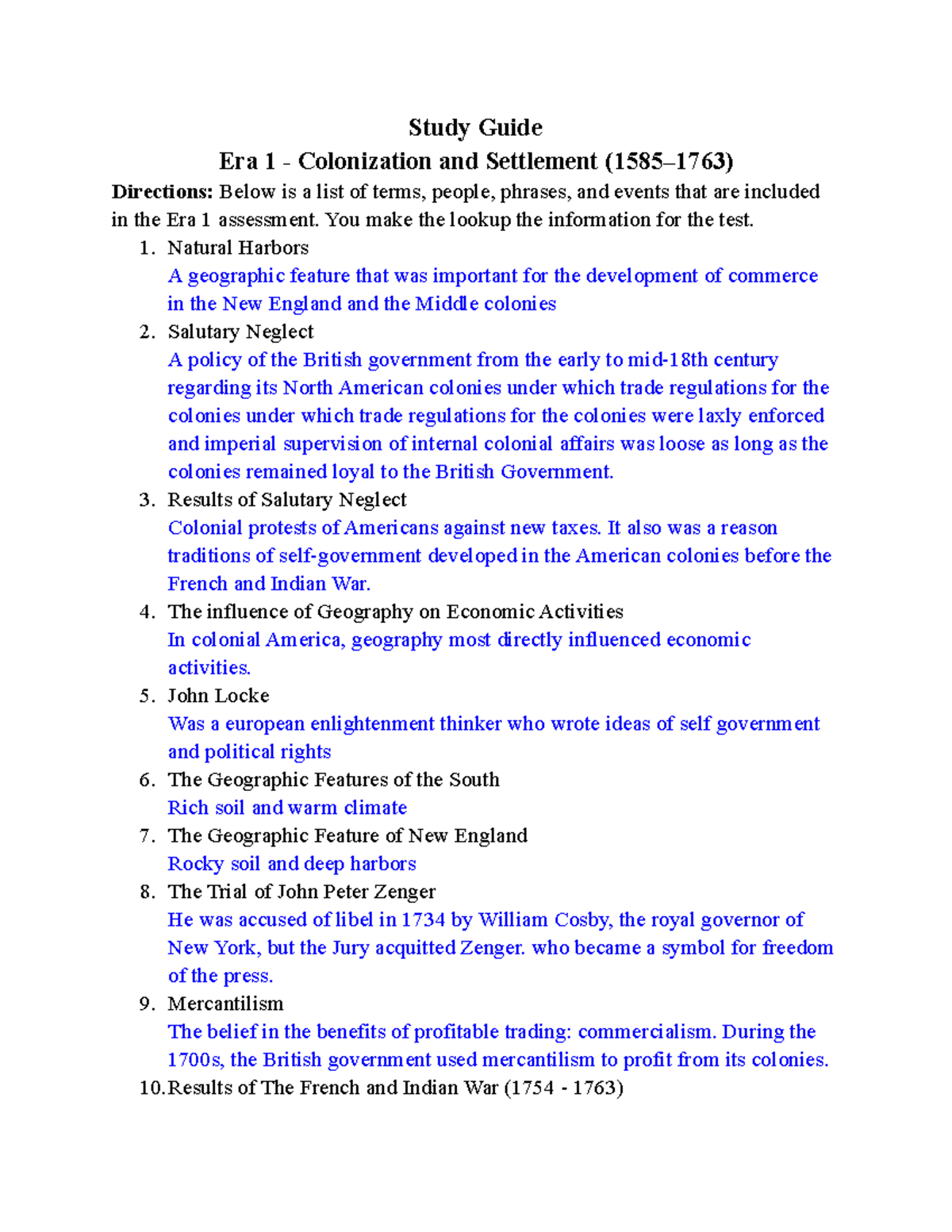 Era 1 - Colonization and Settlement (1585–1763) - Study Guide Era 1 ...