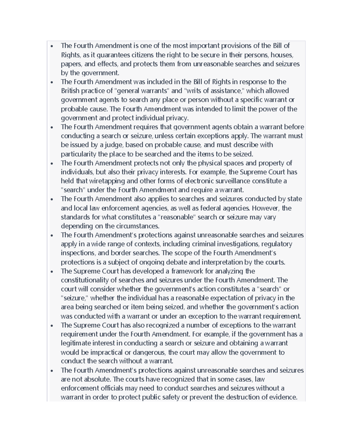 4th amendment - Notes - • The Fourth Amendment is one of the most ...