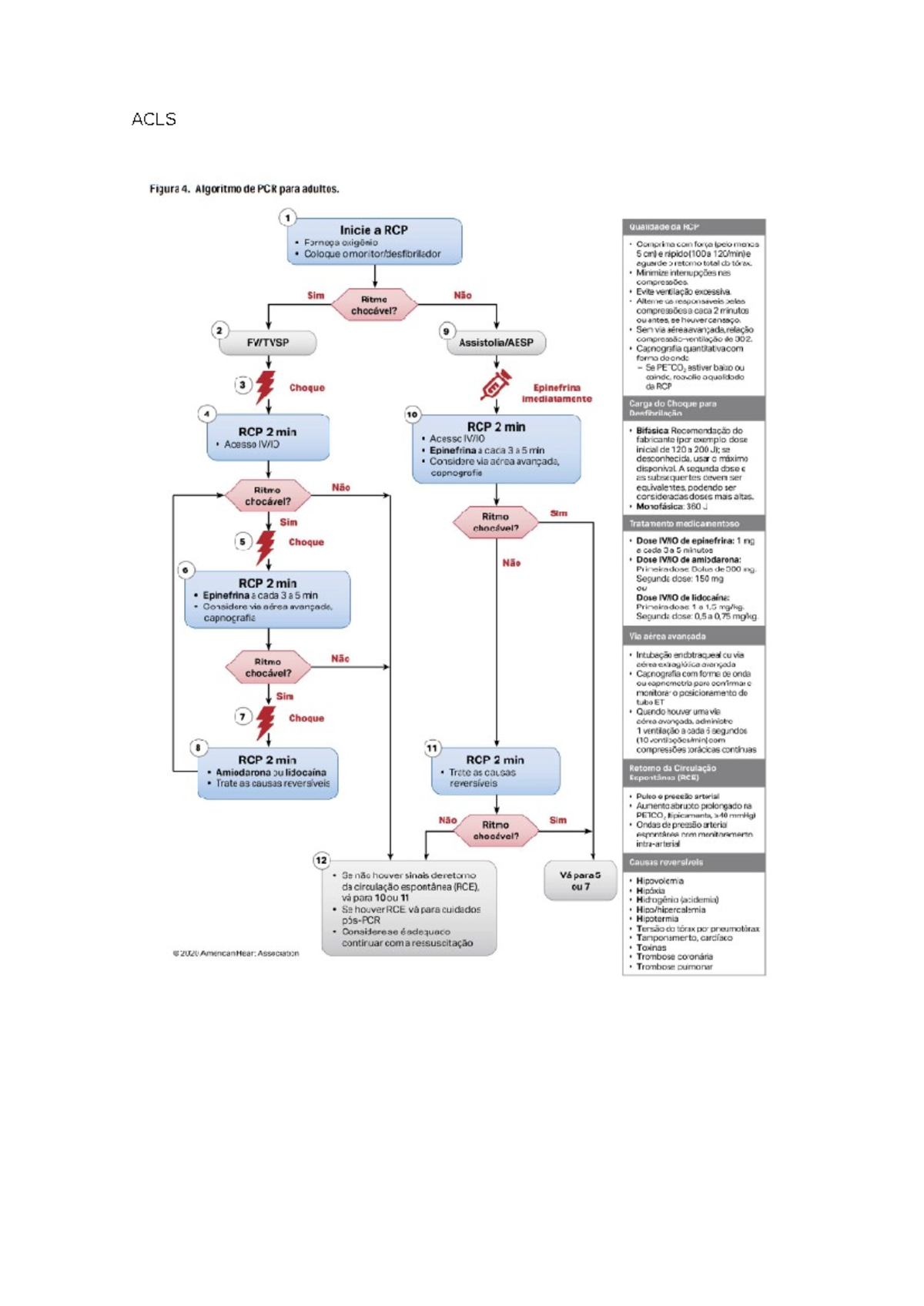 ACLS - acls - ACLS Epinefrina na dose de 1mg a cada 3-5 minutos Nos ...