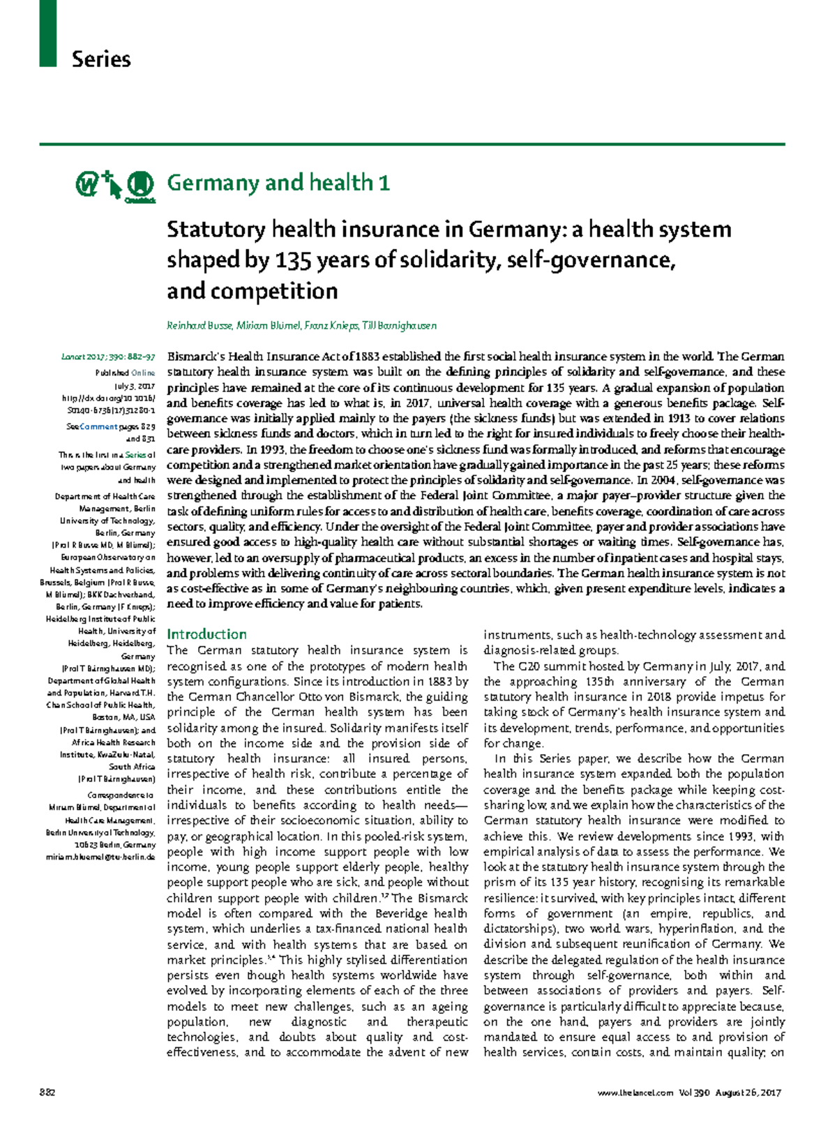German health system - Saude coletiva - Germany and health 1 Statutory ...