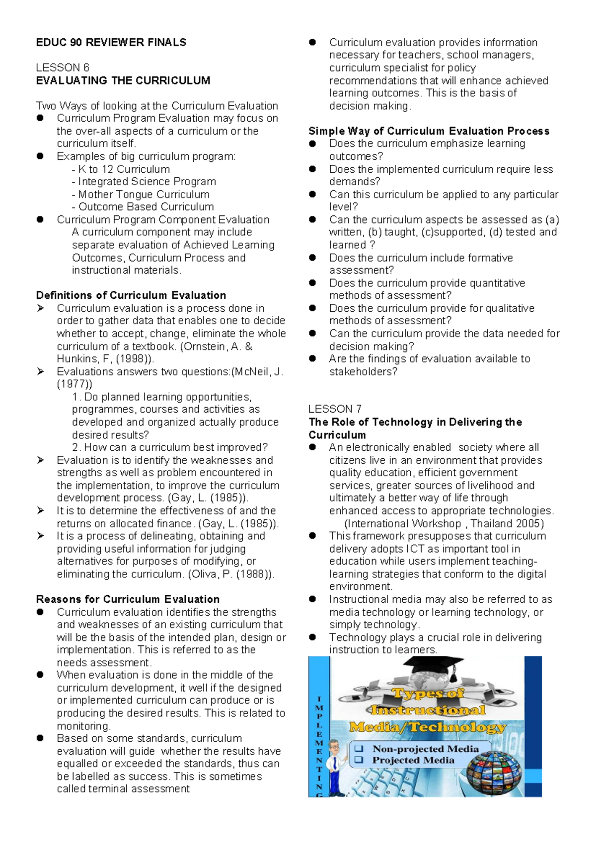 Finalseduc 90 Reviewer - EDUC 90 REVIEWER FINALS LESSON 6 EVALUATING ...