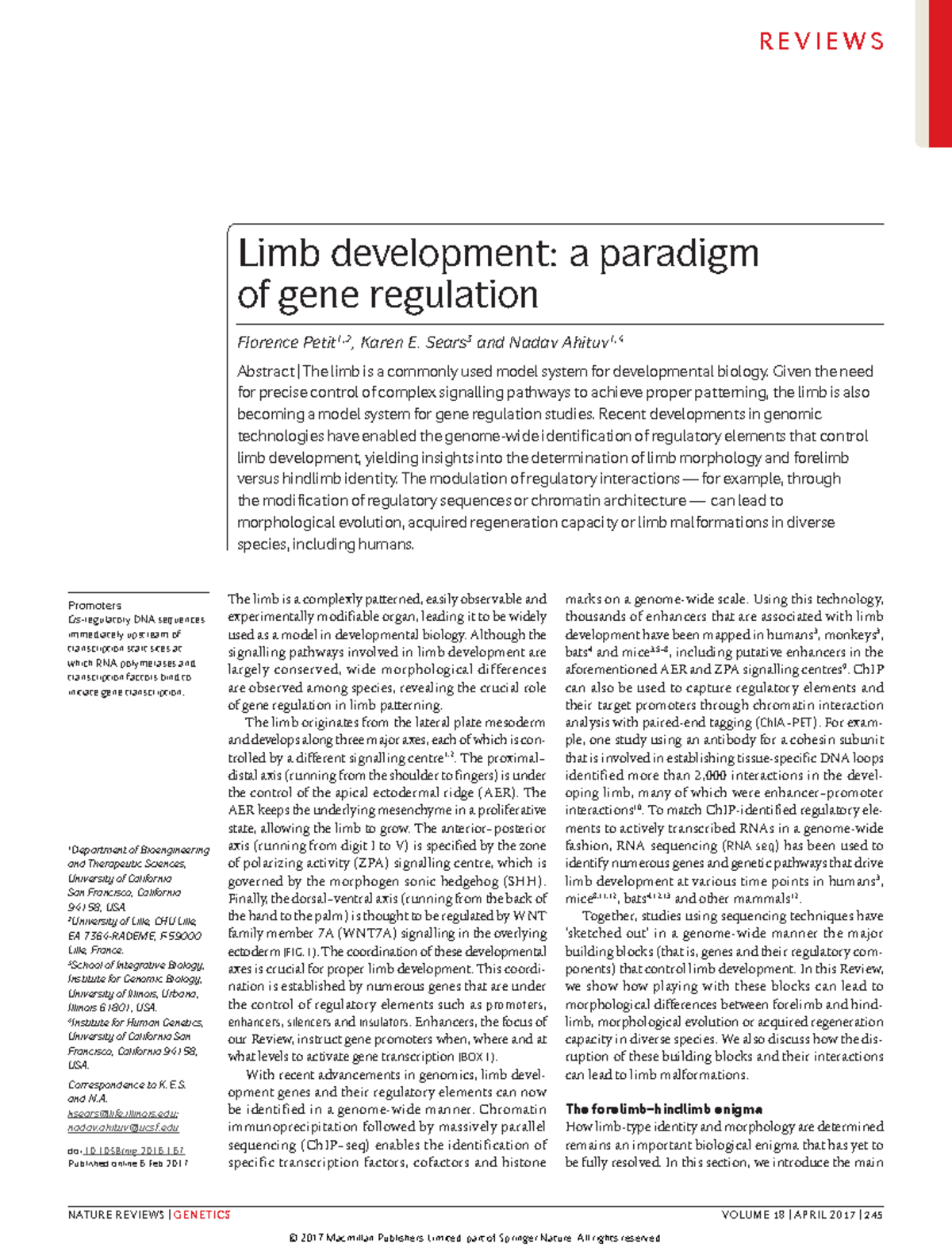 Limb development, a paradigm of gene regulation Nature Reviews in ...