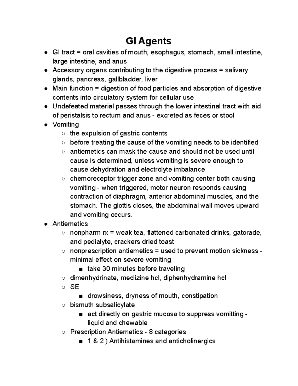 Gastrointestinal Agents - GI Agents GI tract = oral cavities of mouth ...