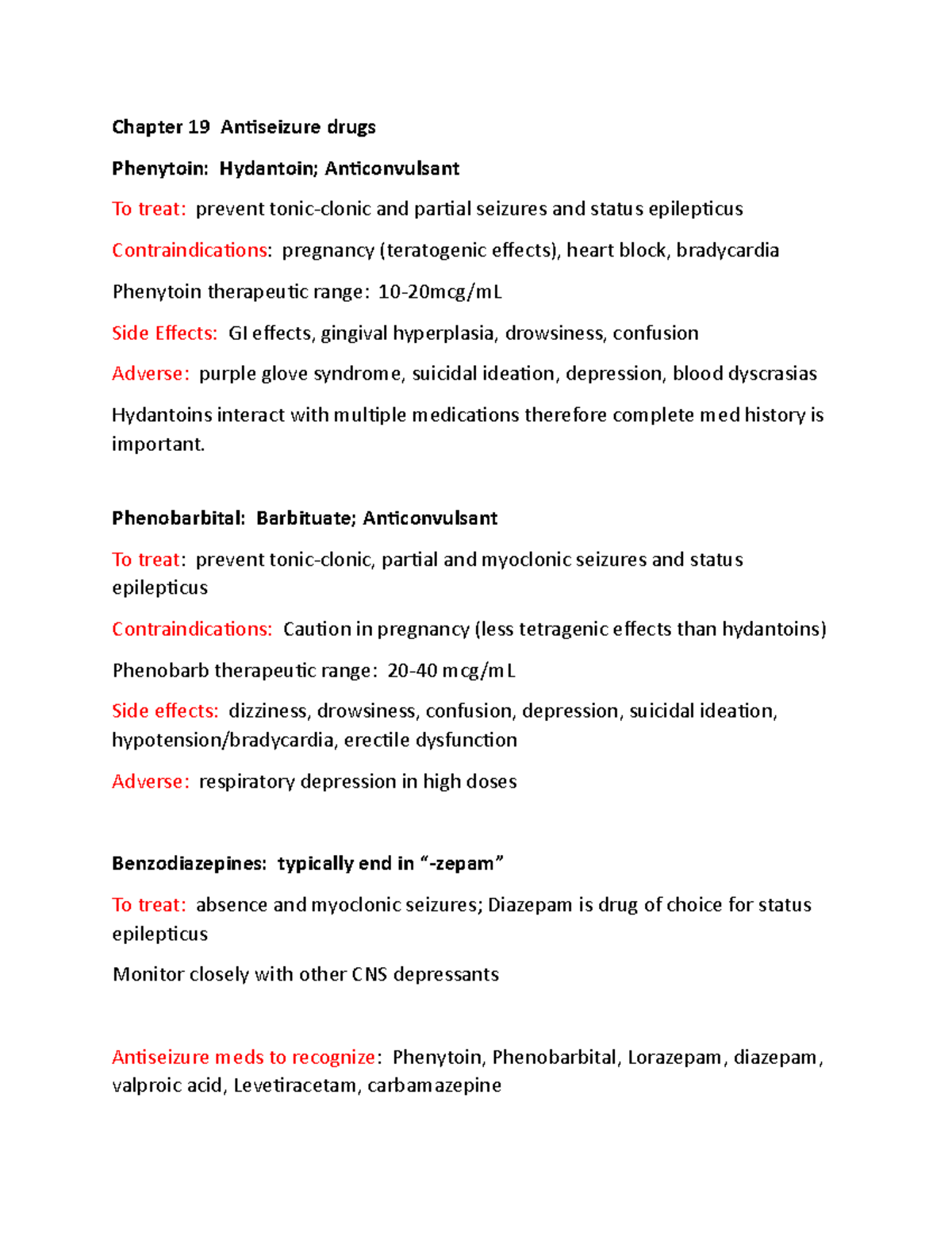 Drug list Chapter 19-21 - Chapter 19 Antiseizure drugs Phenytoin ...
