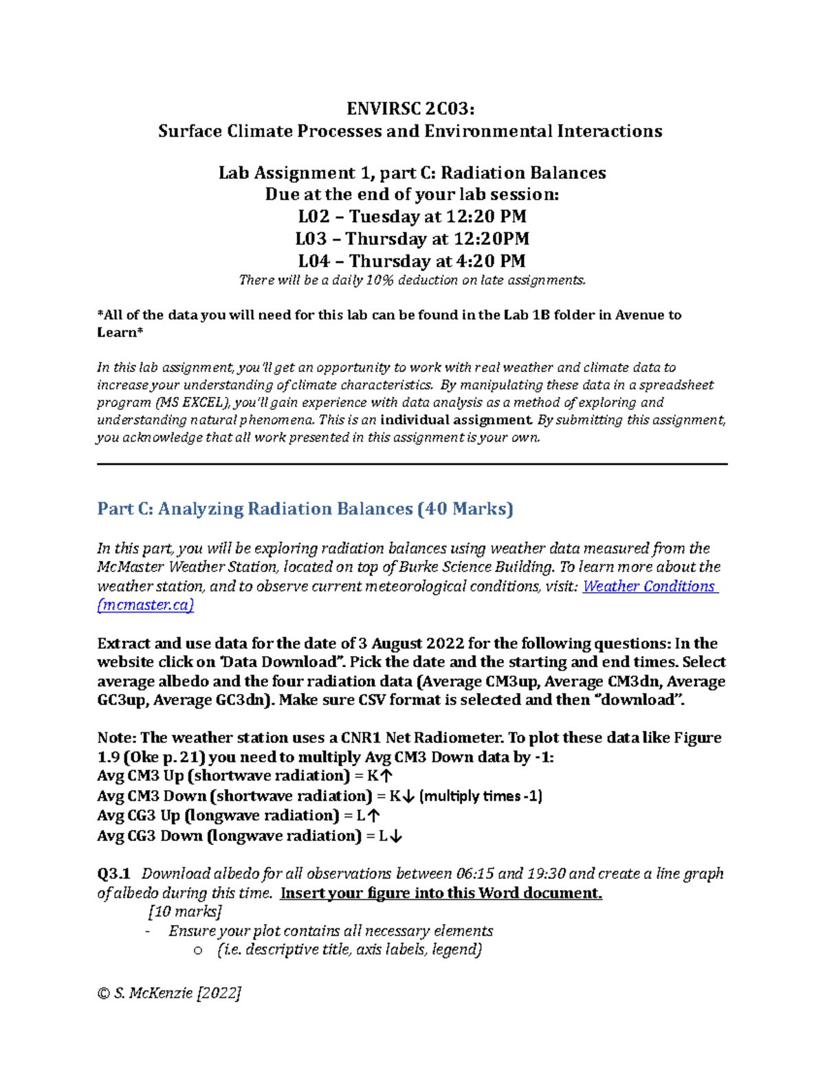 22 Envirsc 2C03 Lab1 part C - ENVIRSC 2C03: Surface Climate Processes ...