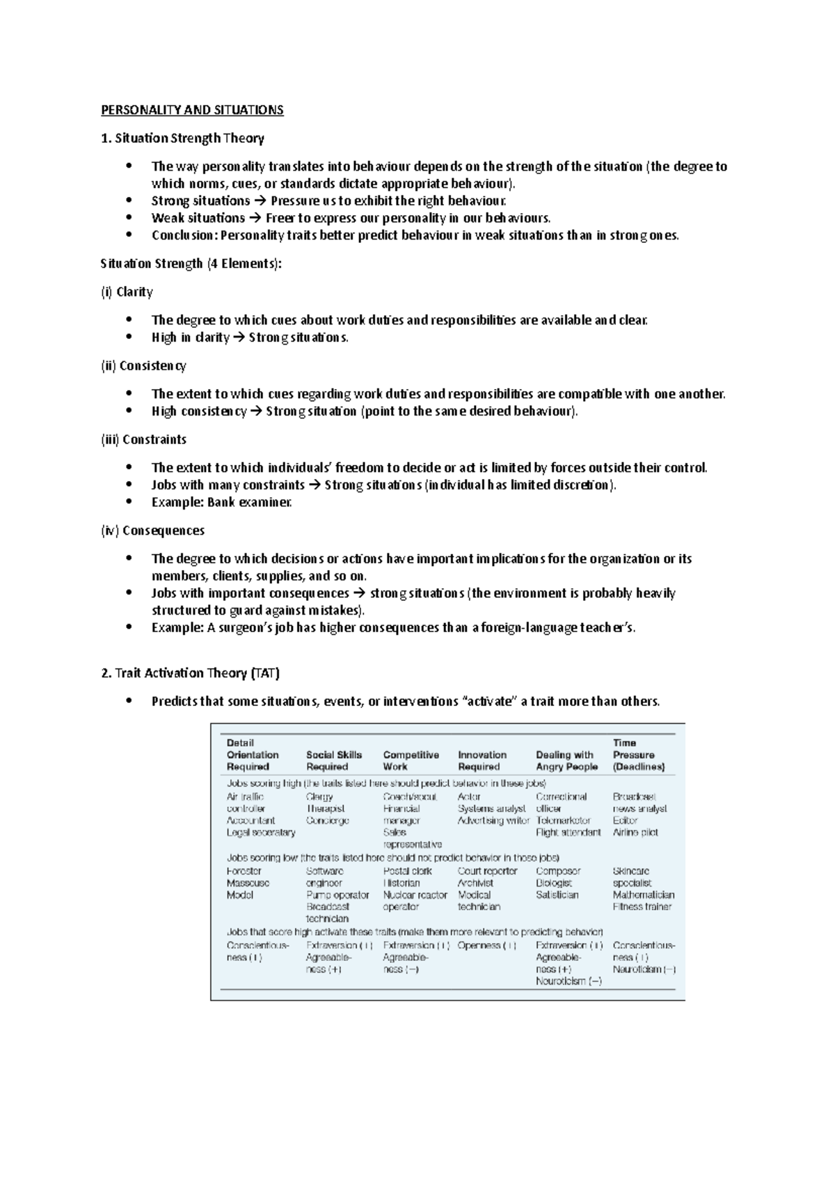 Combi Notes (TO Print) - PERSONALITY AND SITUATIONS Situation Strength ...