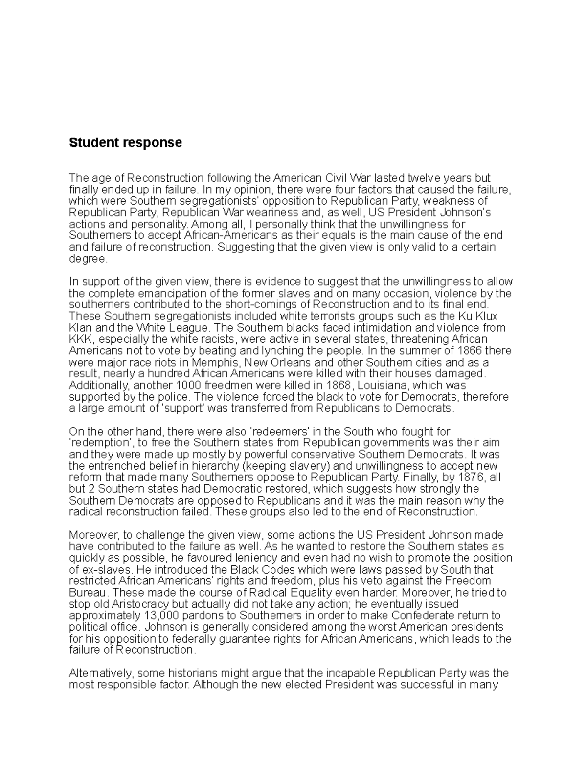 Essay Question Examplar[ 617] - Student response The age of ...
