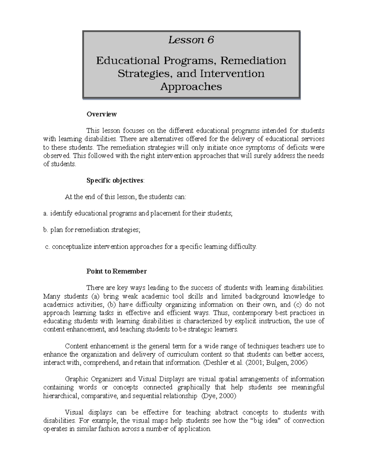 Lesson 6 Learning Disability-Educational Programs, Remediation ...