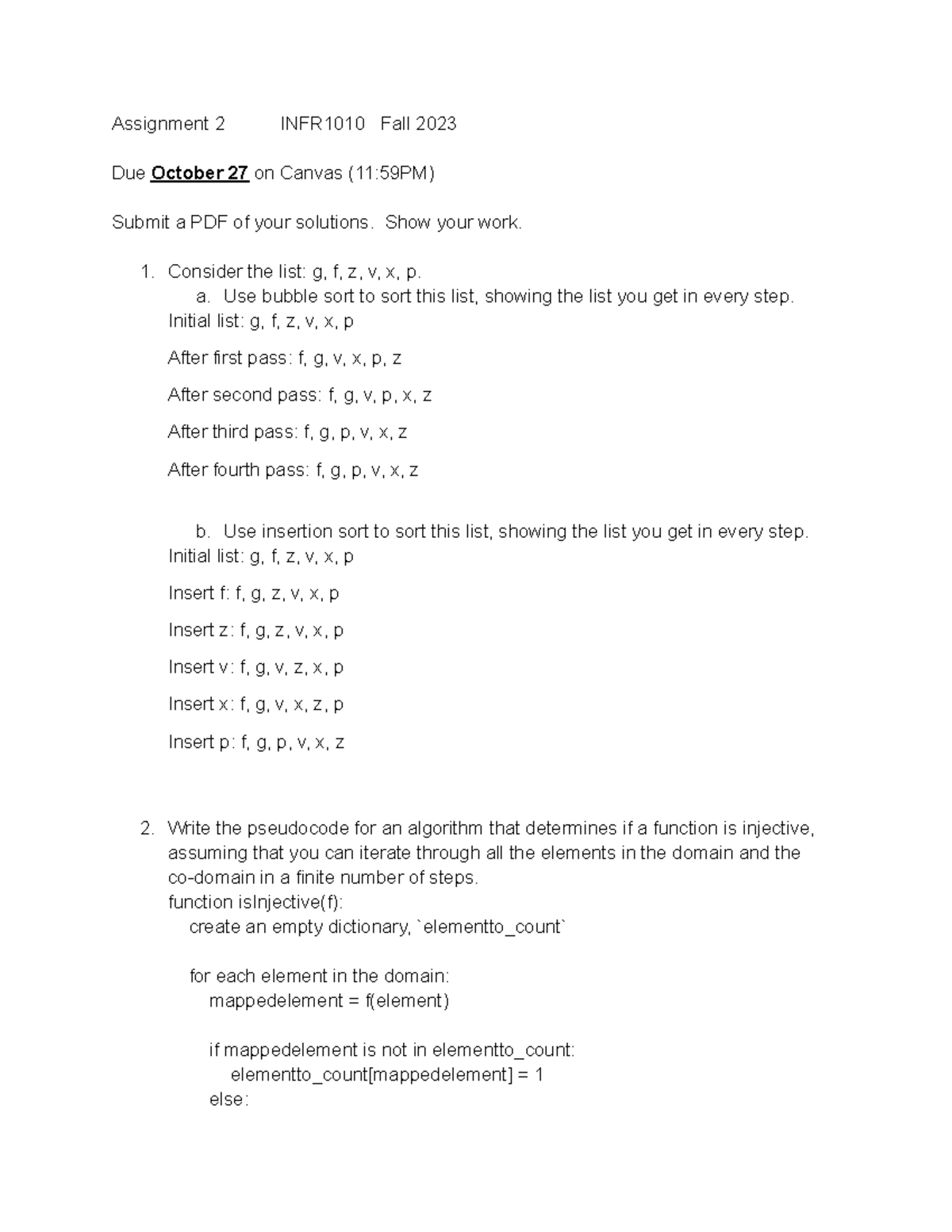 Rando_Submitted - Assignment 2 INFR1010 Fall 2023 Due October 27 on ...