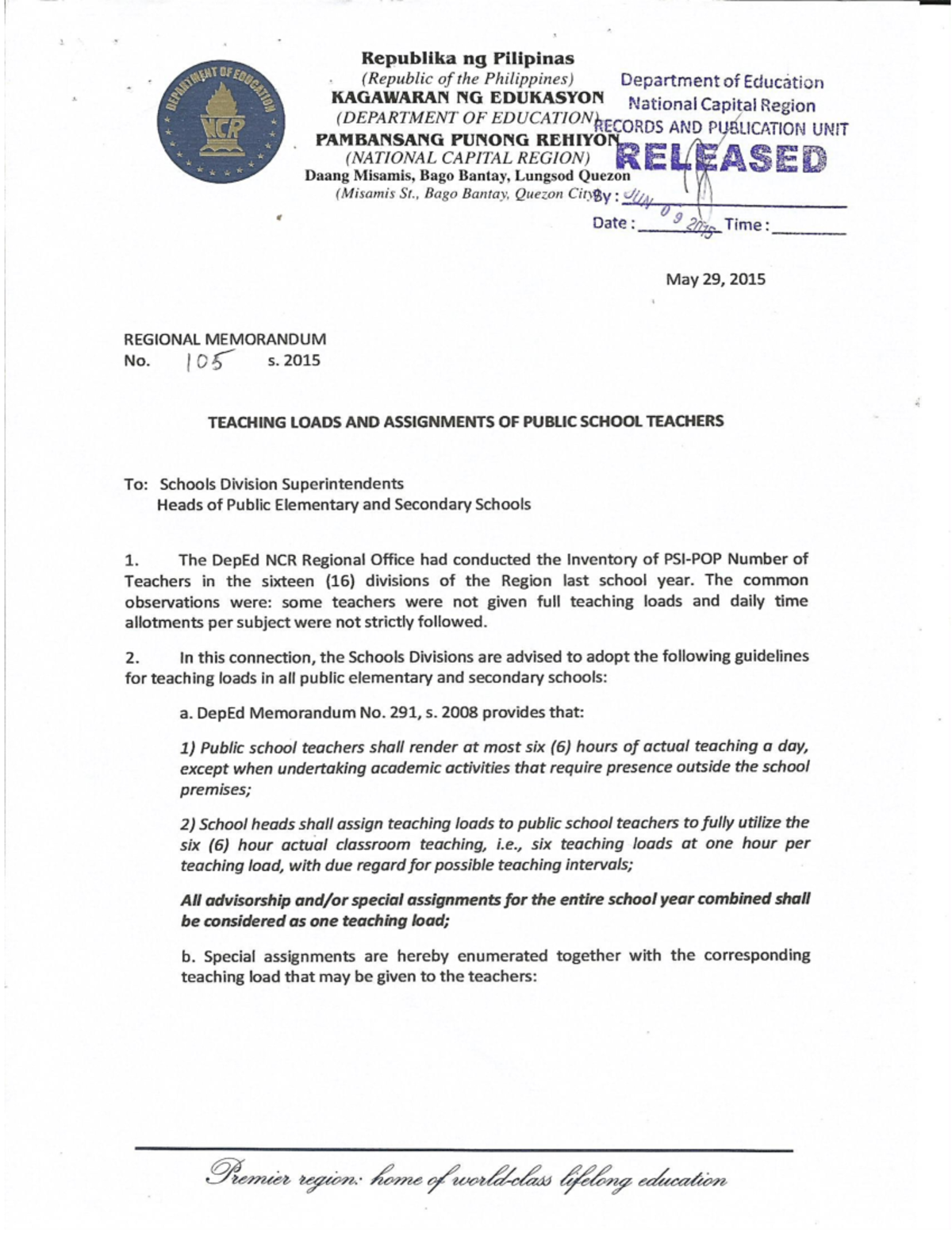 1. RM 105 s. 2015 - Teachers Loading - Political Science - Studocu