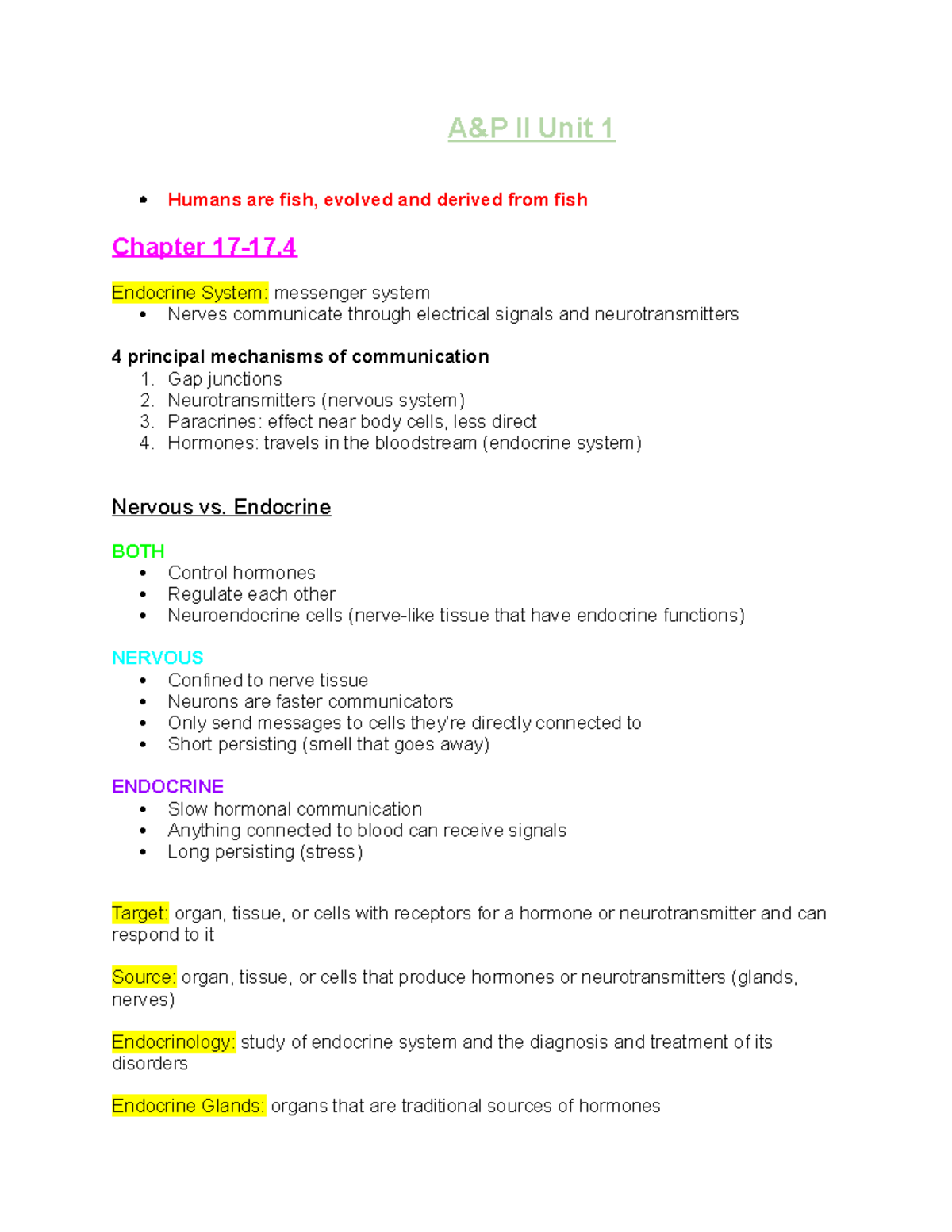 Endocrine System and Circulatory System - A&P II Unit 1 Humans are fish ...