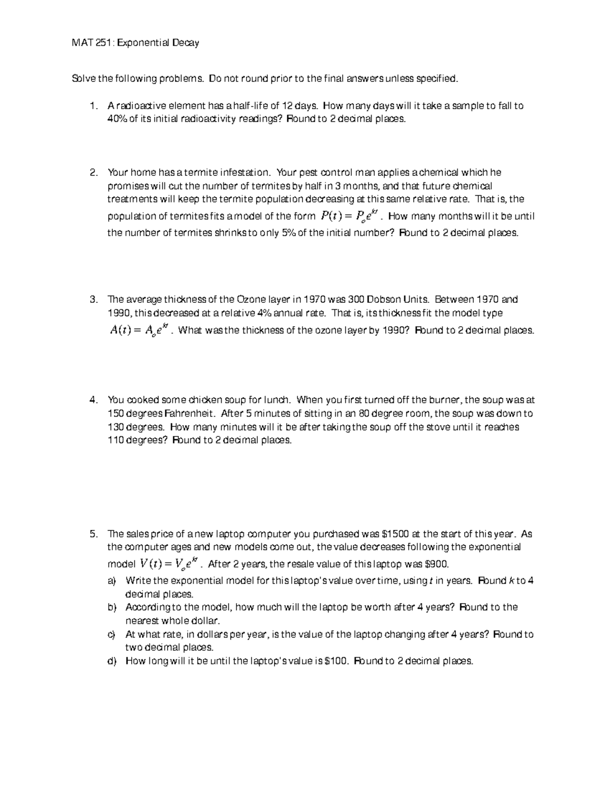 MAT251 15 - These practice questions are used to help students ...