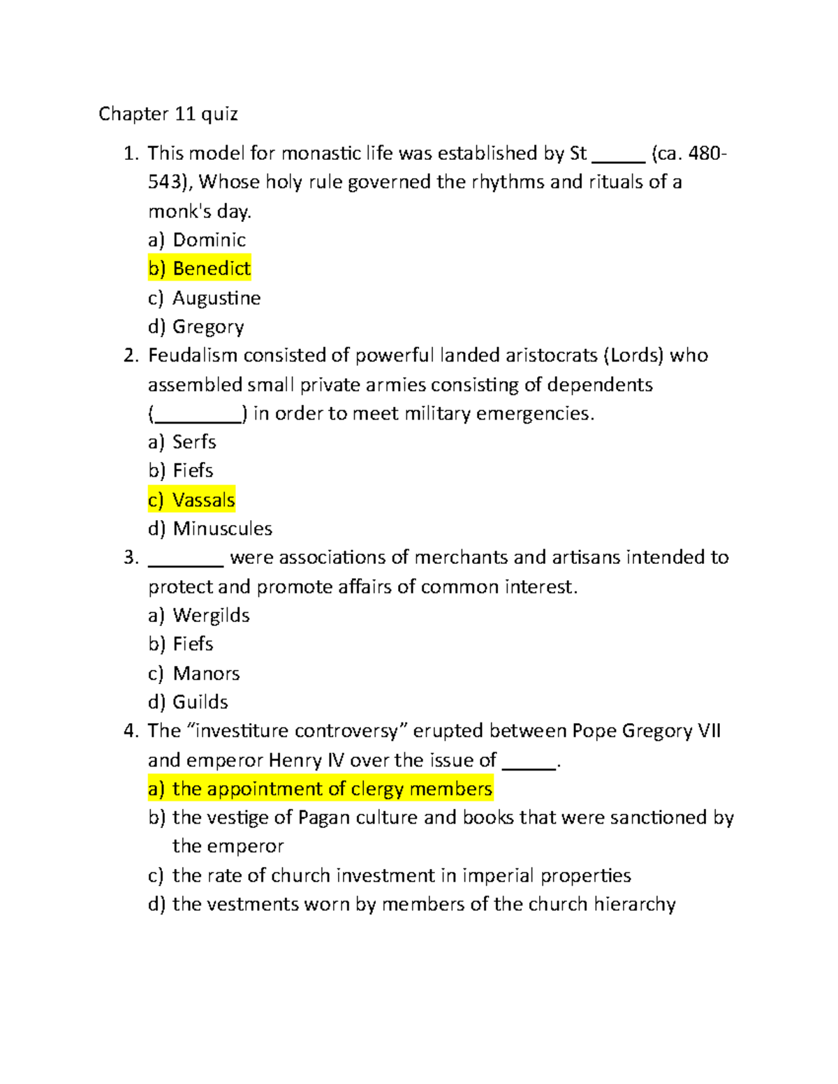 World History Quiz 11 - Quiz 11 questions and answers - Chapter 11 quiz ...