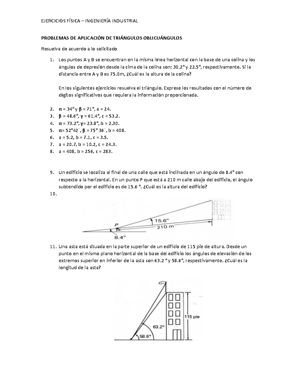 Actividad - pdf - EJERCICIOS FÕSICA – INGENIERÕA INDUSTRIAL PROBLEMAS DE APLICACI”N DE TRI ...