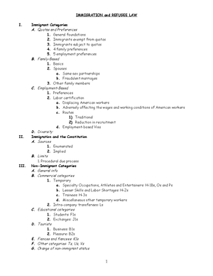 Immigration outline - IMMIGRATION LAW EXAM OUTLINE Kaplan and O ...