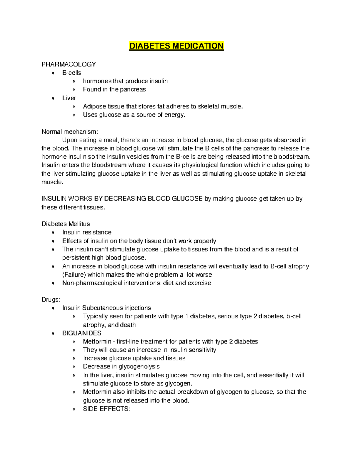 Diabetes Medication - DIABETES MEDICATION PHARMACOLOGY B-cells hormones ...
