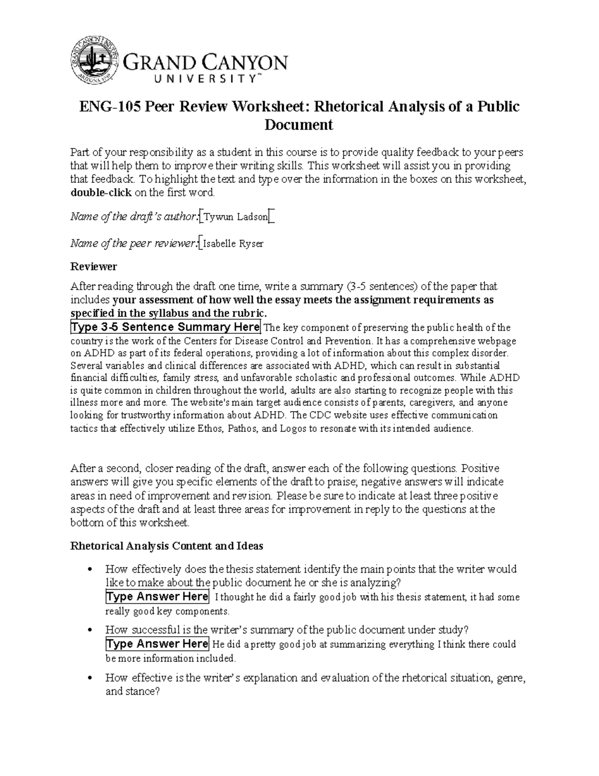 2ENG-105-RS-Rhetorical Analysis Peer Review Worksheet Online - ENG-105 ...