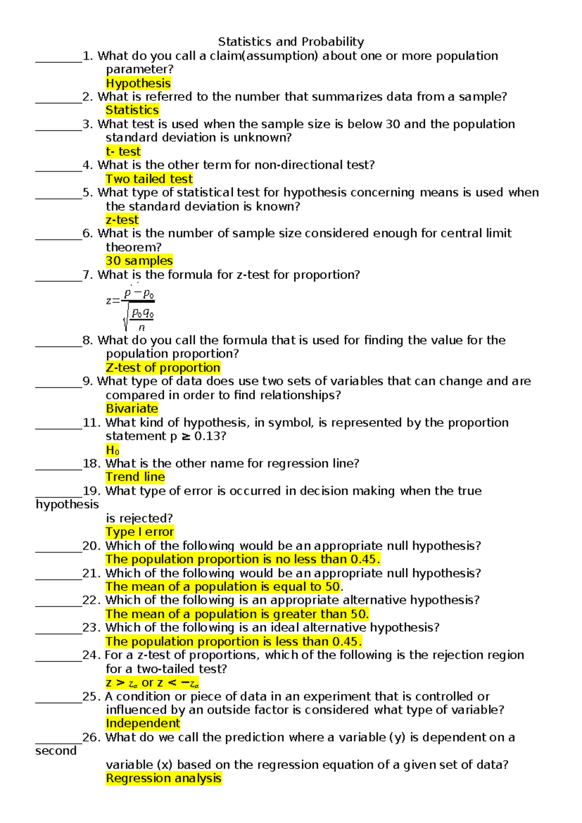 Statistics and Probability 4th for reviewer - Statistics and ...