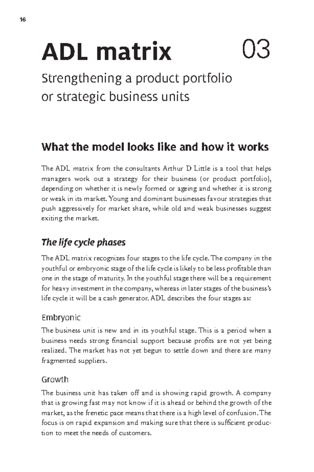 03 ADL matrix - ADL matrix 03 Strengthening a product portfolio or ...