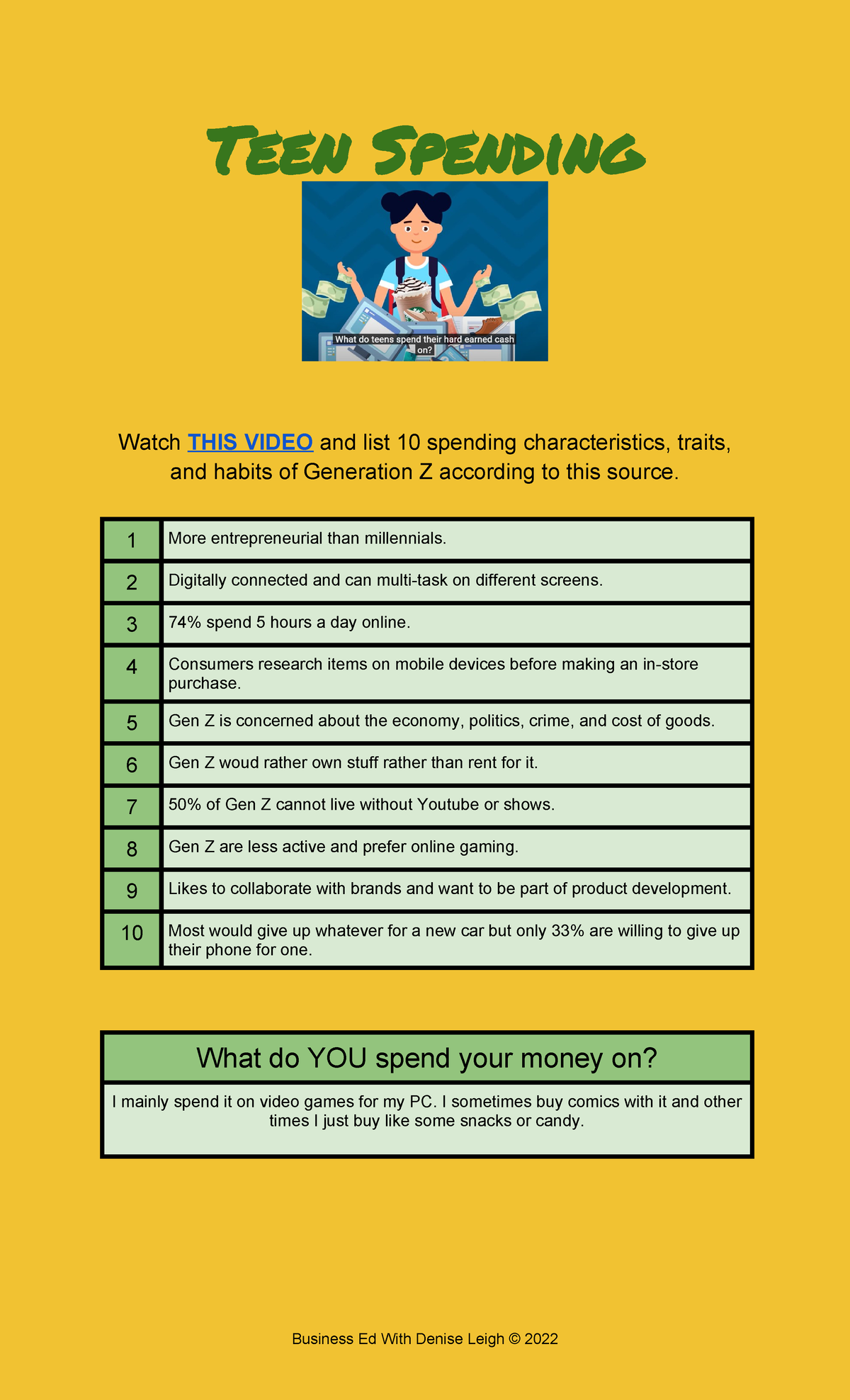 Copy of Teen Spending PF - Teen Spending Watch THIS VIDEO and list 10 ...