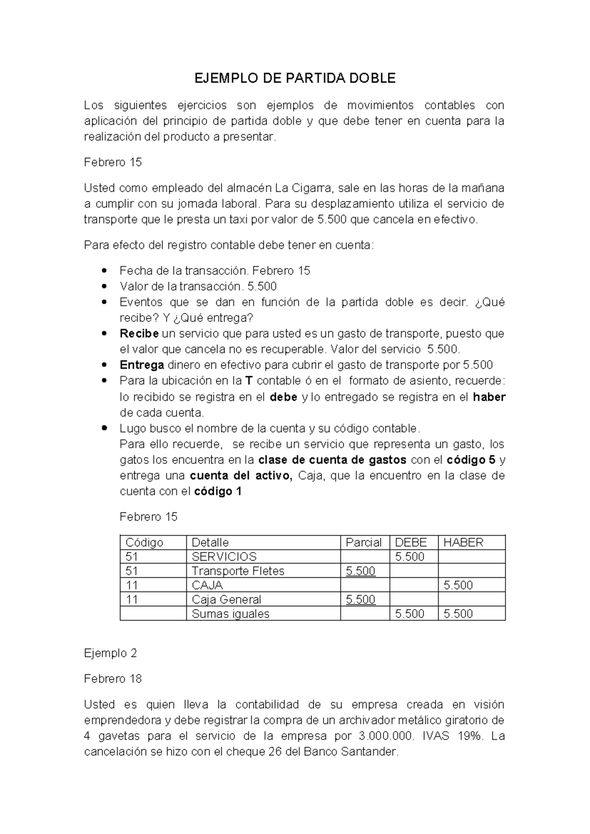 Ejemplo Partidadoble eli - EJEMPLO DE PARTIDA DOBLE Los siguientes ...