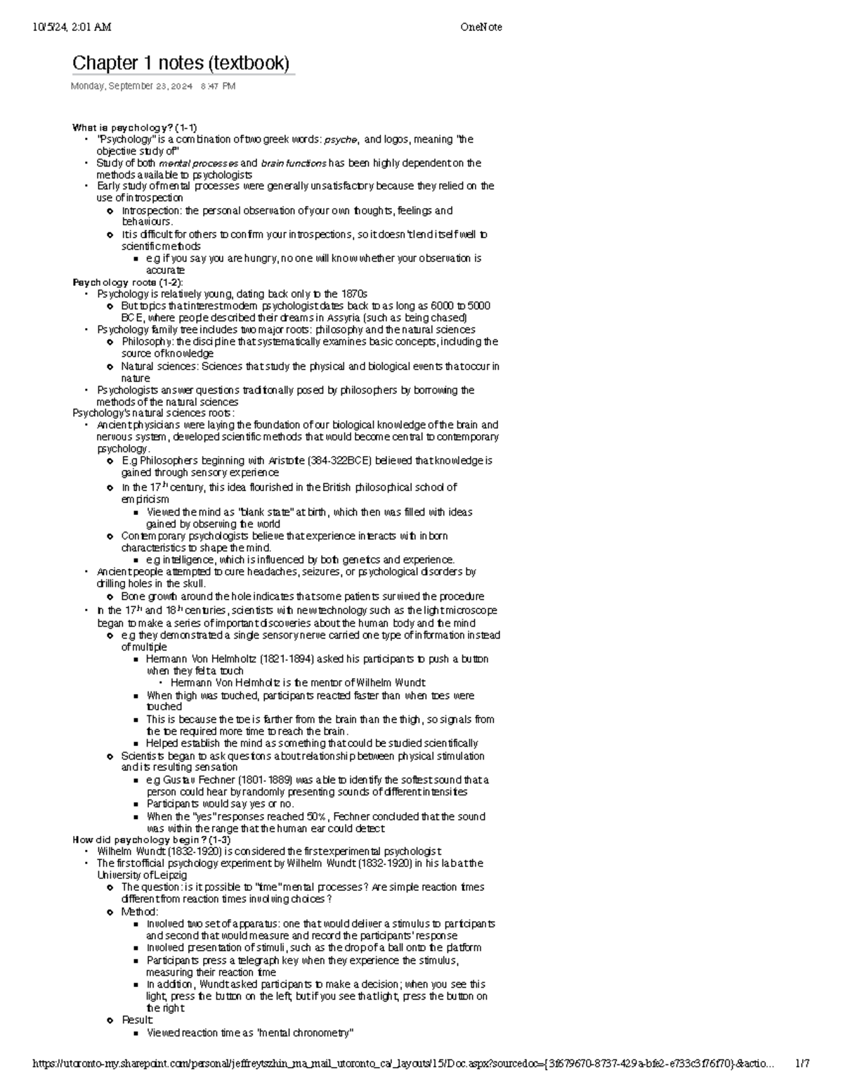 Psychology (first year) chapter 1 notes - Chapter 1 notes (textbook ...