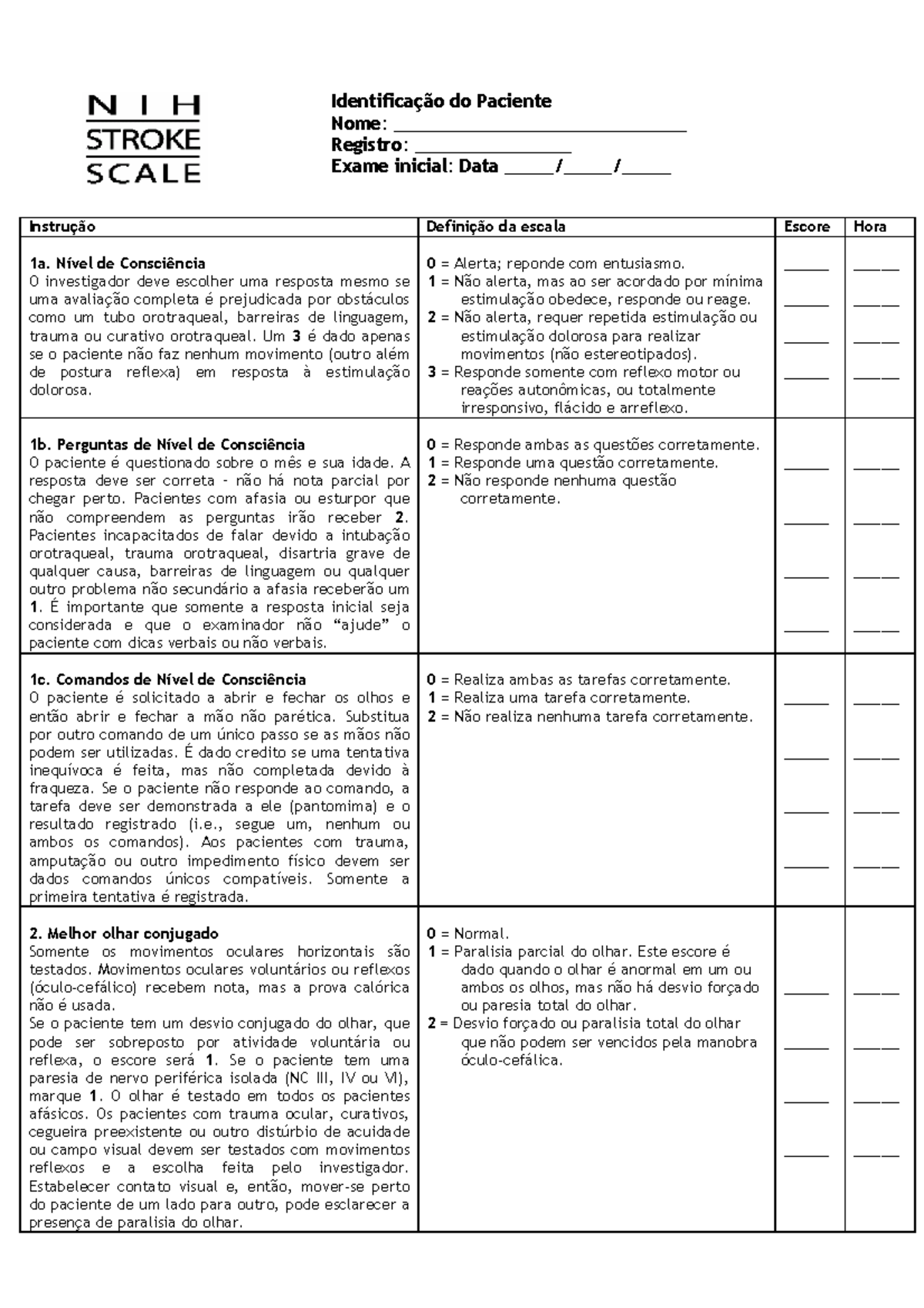 NIH Stroke Scale Escala NIHSS Studocu
