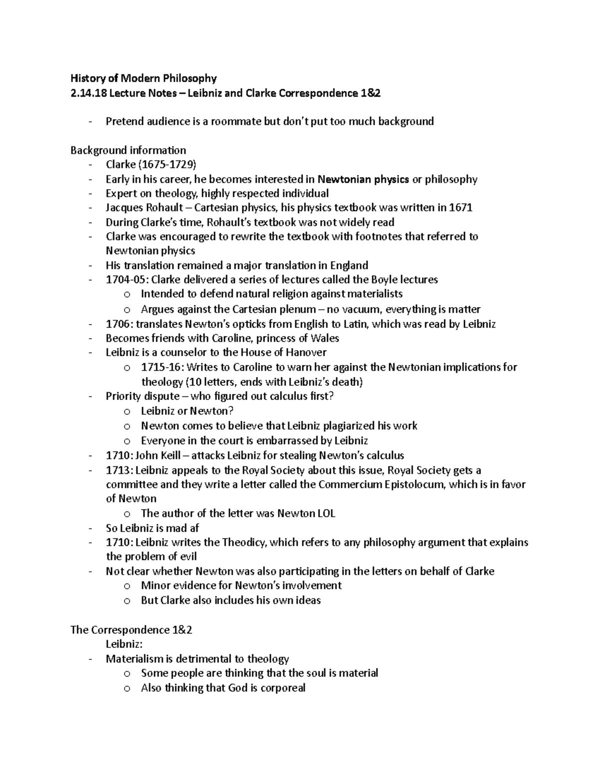 HMP 2.14 (L) Leibniz and Clarke, Correspondences - History of Modern ...