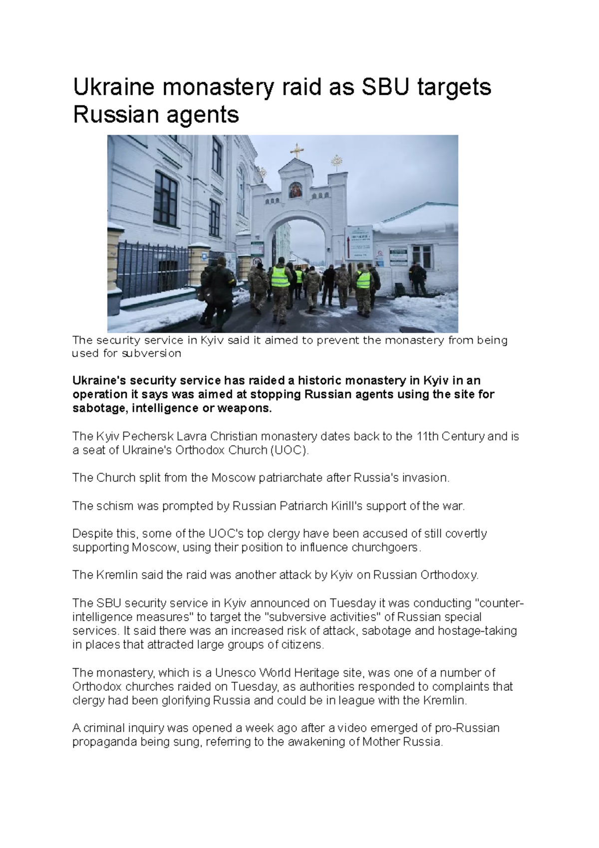 Ukraine Monastery Raid Article - Ukraine monastery raid as SBU targets ...
