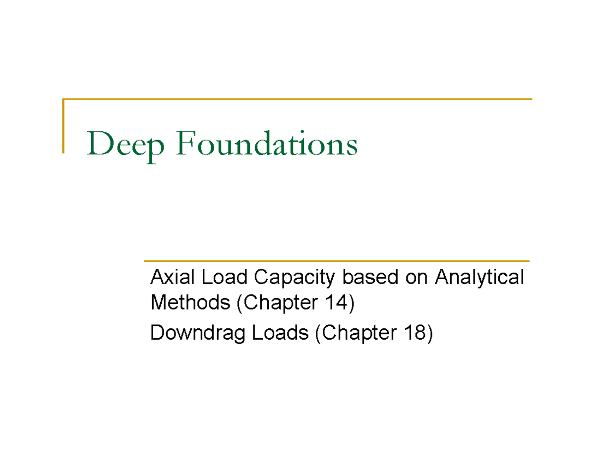 CV3301 L6 2008 - Deep Foundation - Axial Load Capacity & Downdrag Load ...