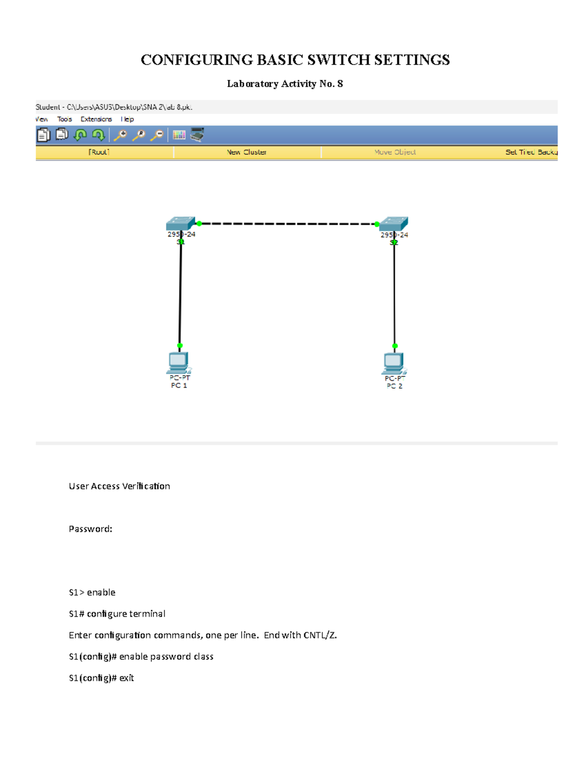 Laboratory Activity No 8 - CONFIGURING BASIC SWITCH SETTINGS Laboratory ...