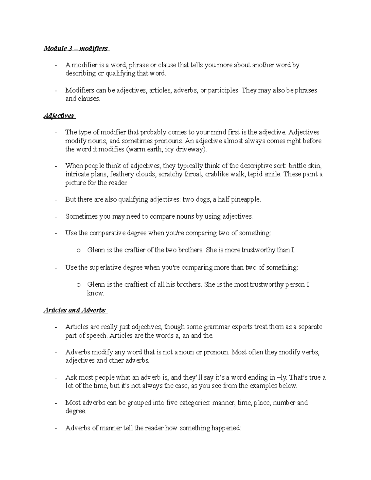 Module 3 modifiers jcm 103 - Module 3 – modifiers A modifier is a word ...