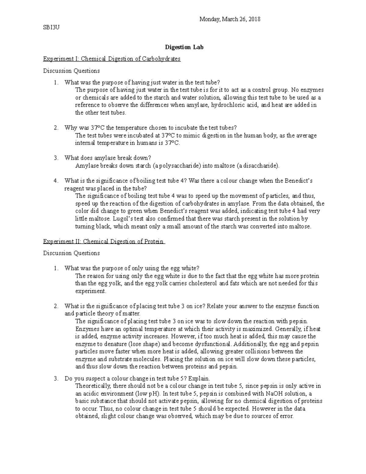 Digestion Lab - Notes - Monday, March 26, 2018 SBI3U Digestion Lab ...