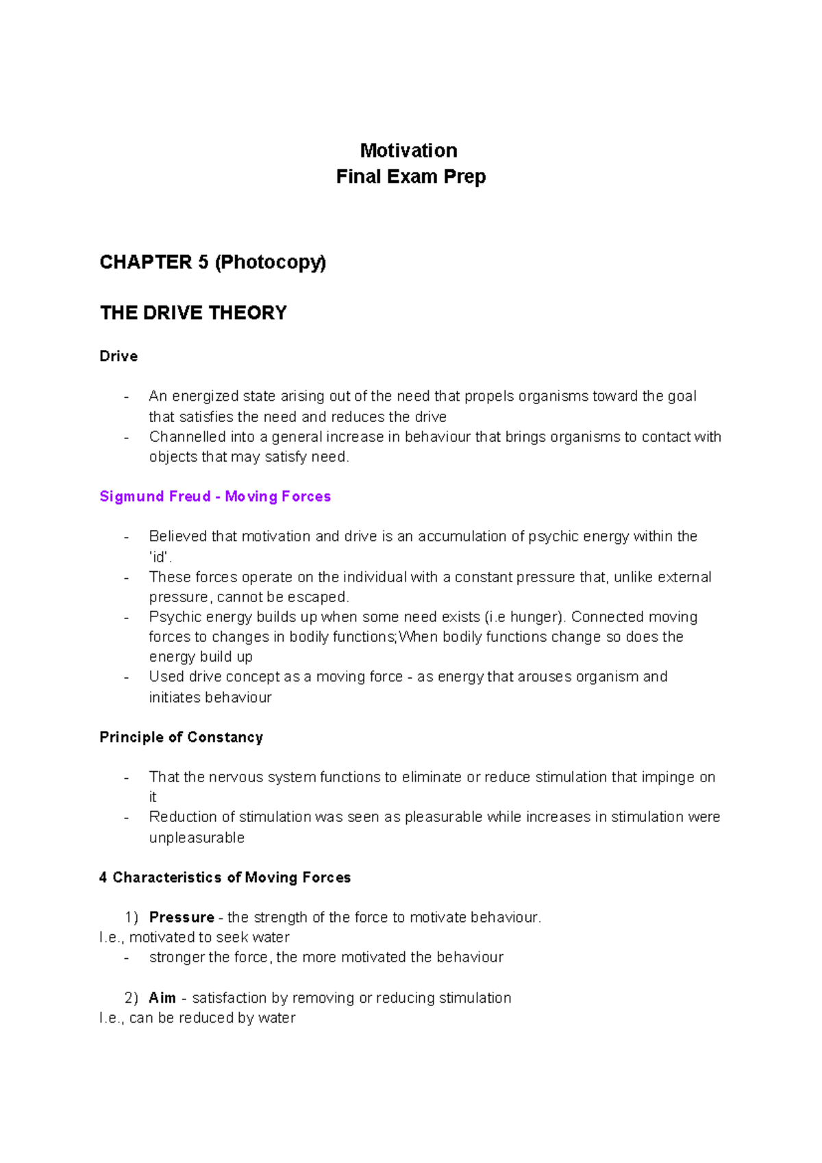 Final - Motivation - Motivation Final Exam Prep CHAPTER 5 (Photocopy ...