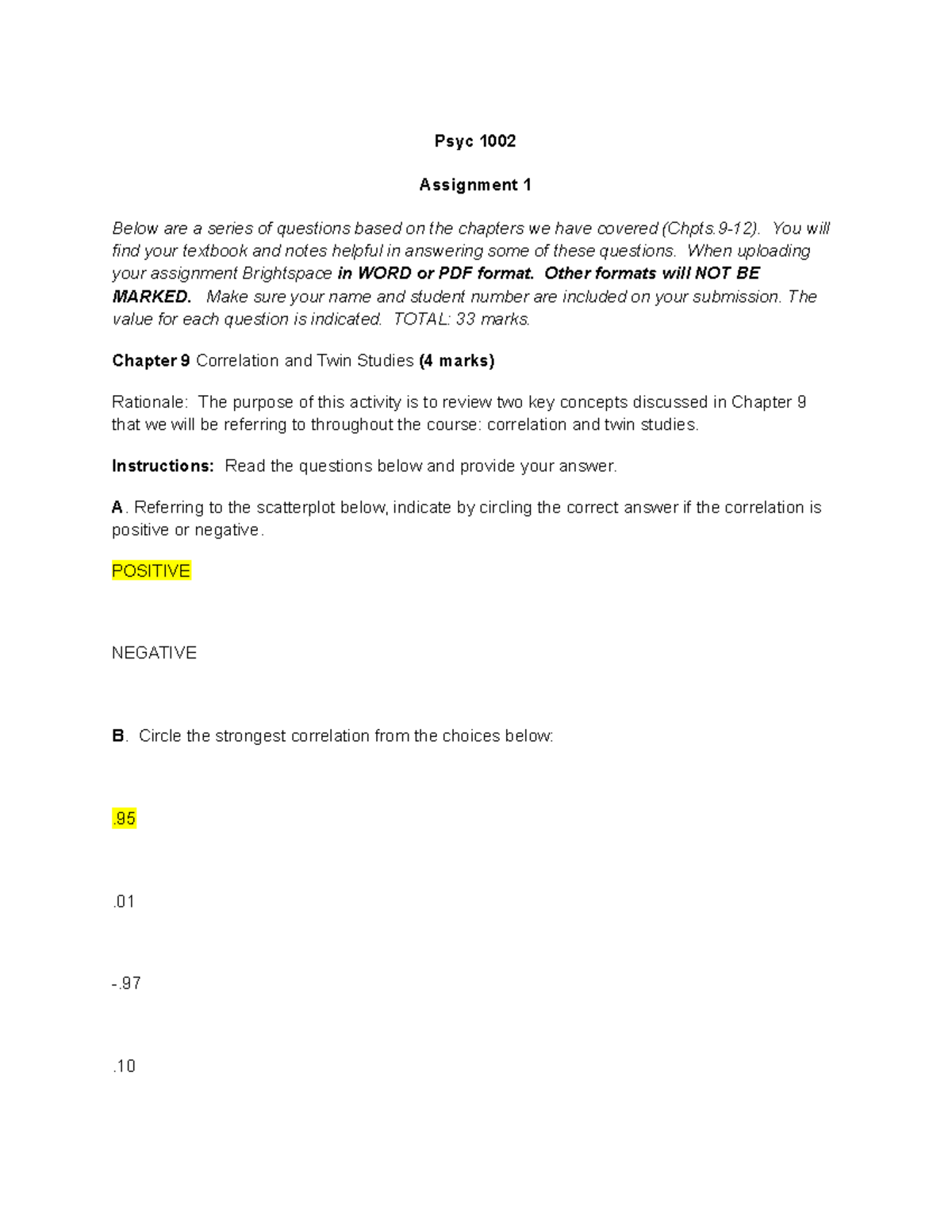 Psyc 1002 Psyc 1002 Assignment 1 Psyc 1002 Assignment 1 Below Are A Series Of Questions
