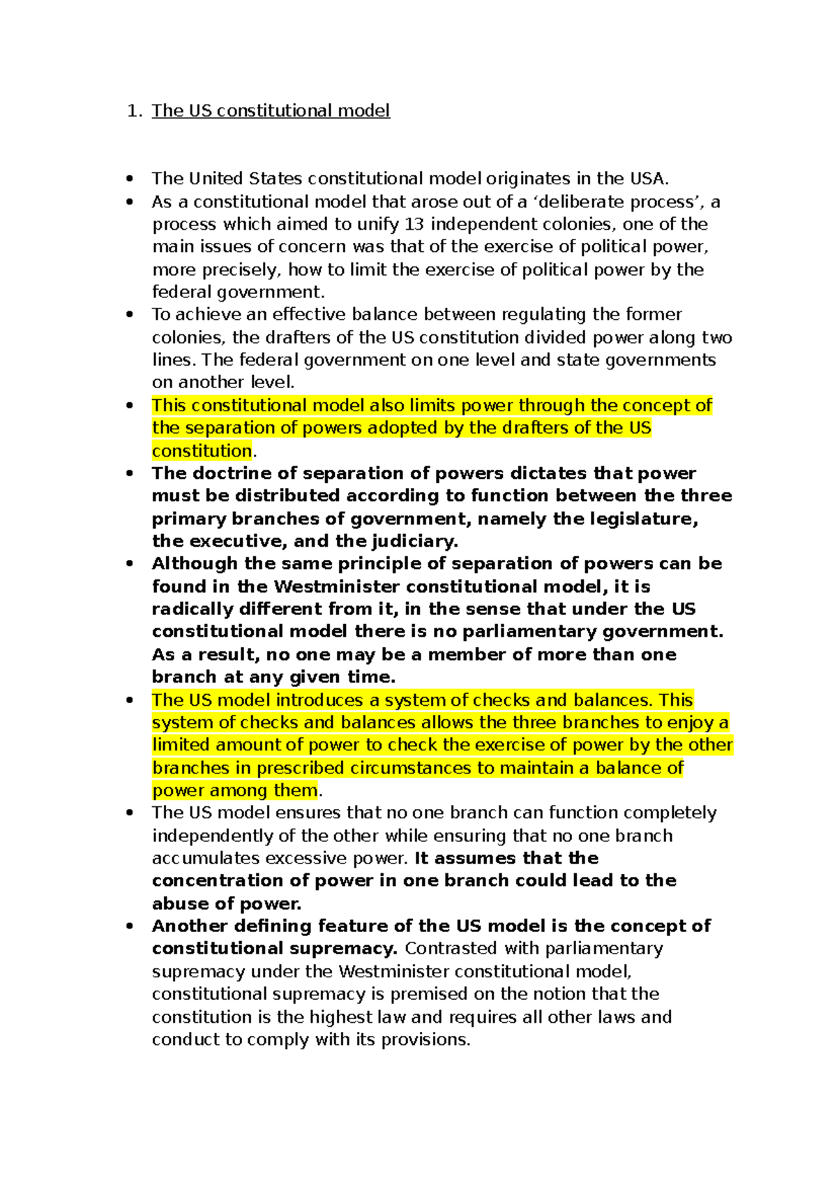 The US constitutional model - As a constitutional model that arose out ...