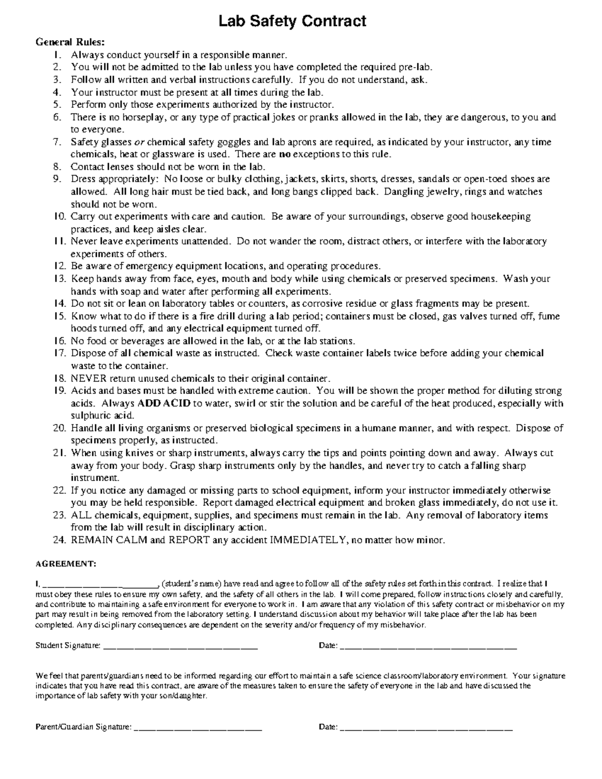 Lab Safety Contract 3 - 57345634567fcxgd567457 - General Rules: 1 ...