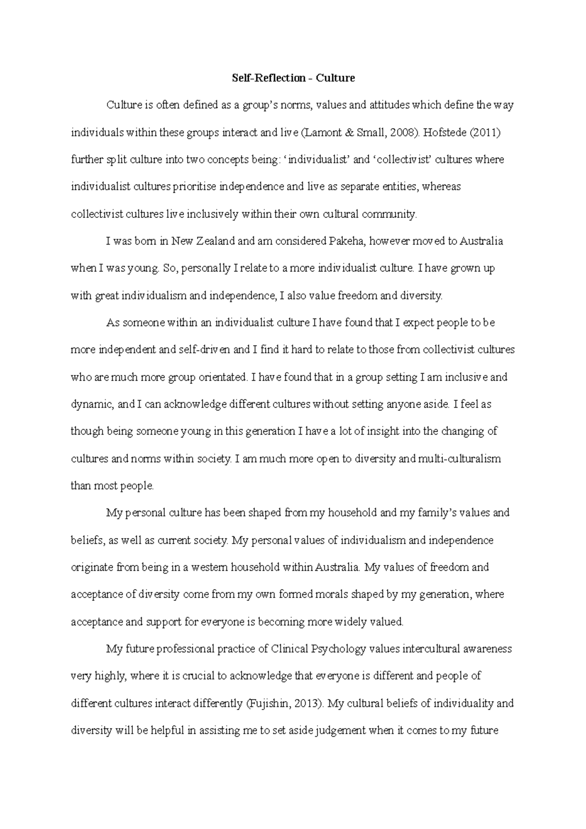 Self - self reflection - Self-Reflection - Culture Culture is often ...