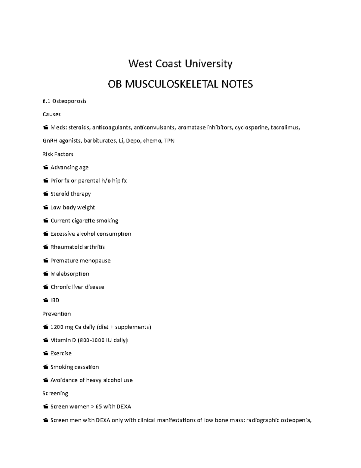 OB Musculoskeletal - notes( assessment, nursing interventions ...